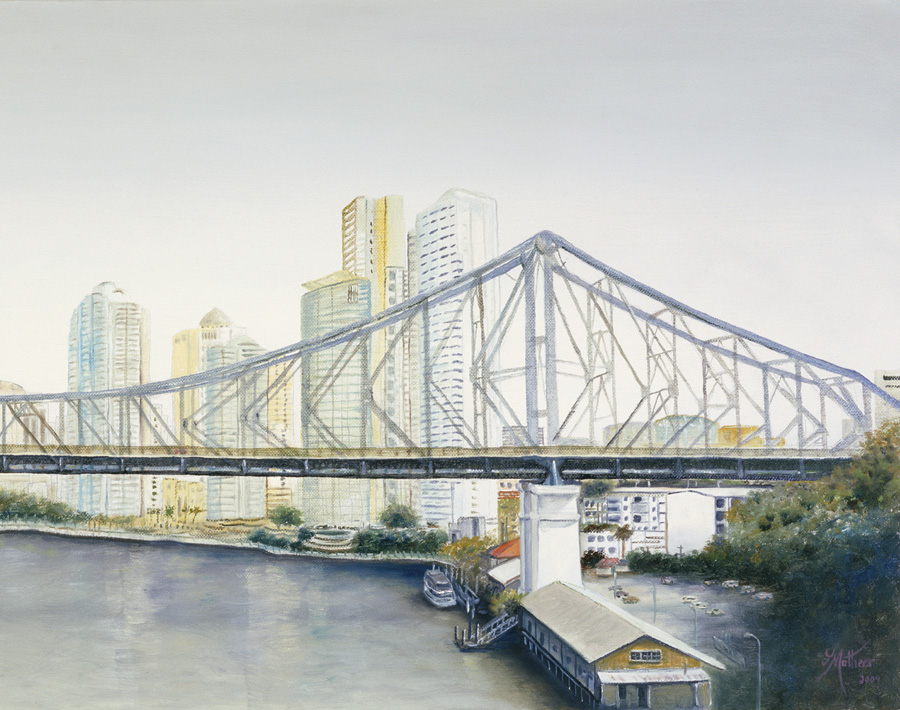 oil painting of the story bridge brisbane city jane mathers